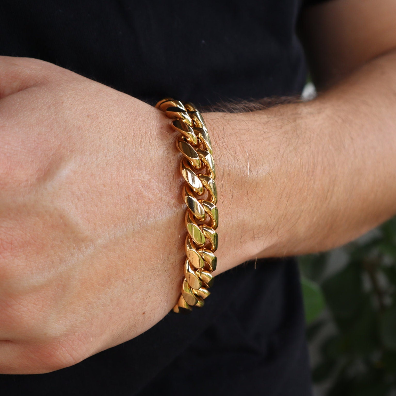 Miami Cuban Link Bracelet 14k Gold Silver 14mm Heavy Solid Miami Cuban Link Bracelet 14k Gold Silver 14mm Heavy Solid
