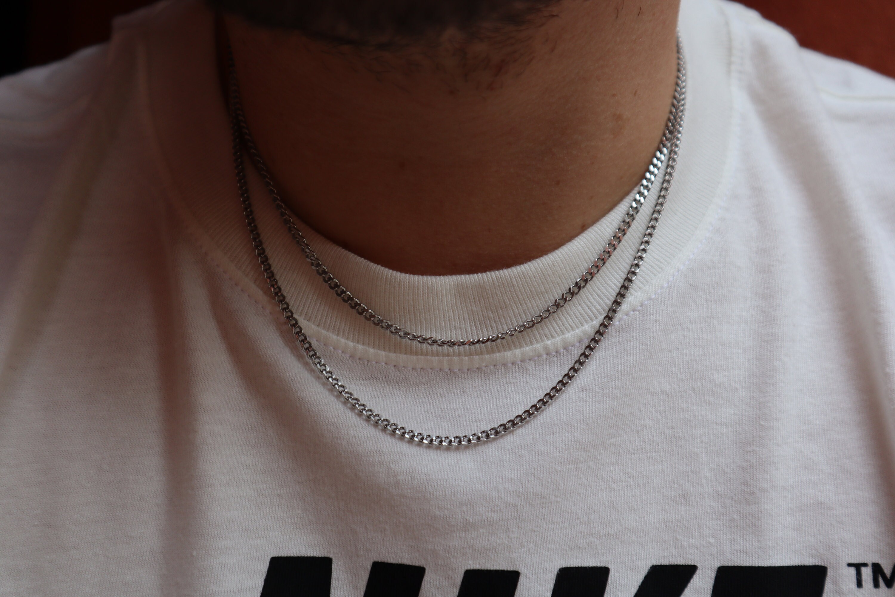 3mm Curb Mini Cuban Link Chain Necklace Silver Stainless Steel | Etsy