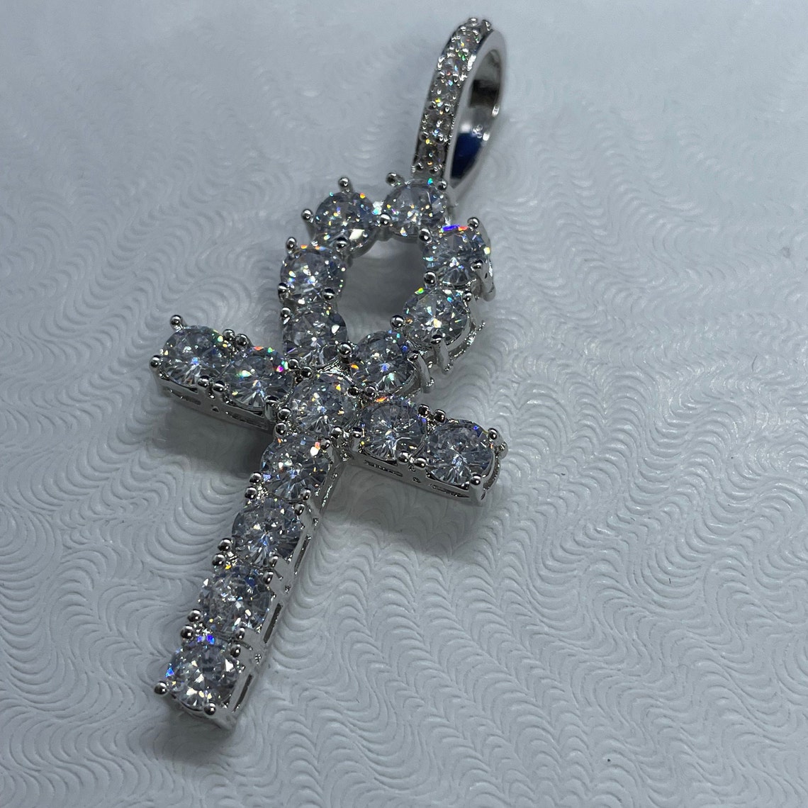 Jesus Ankh Cross Pendant Necklace 14k White Gold CZ Lab - Etsy