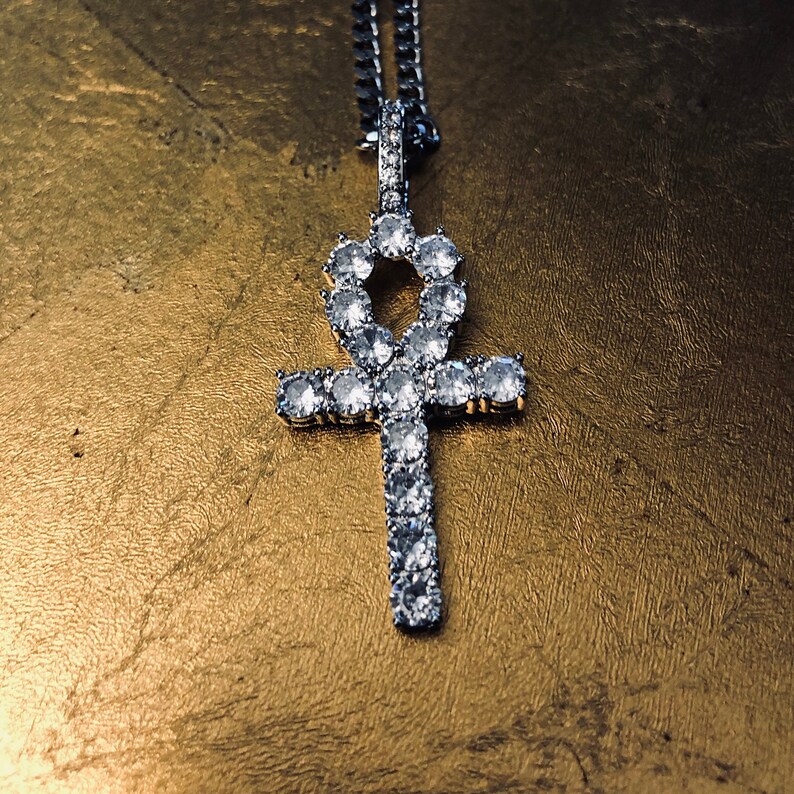 Jesus Ankh Cross Pendant Necklace 14k White Gold CZ Lab Diamond ...