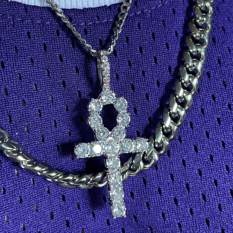 Jesus Ankh Cross Pendant Necklace 14k White Gold CZ Lab Diamond ...