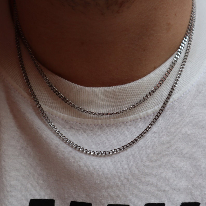 3mm Curb Mini Cuban Link Chain Necklace Silver Stainless Steel - Etsy