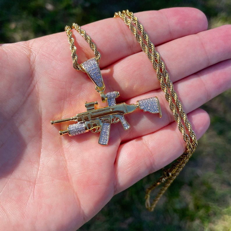 18k Gold Iced Out Tommy Gun M4 AR15 Gun Assault Rifle Carbine - Etsy