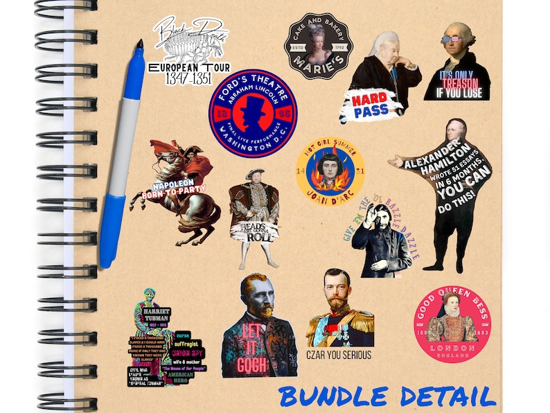 Funny History Themed Sticker Sheet, Vinyl Sticker Sheet, American ...