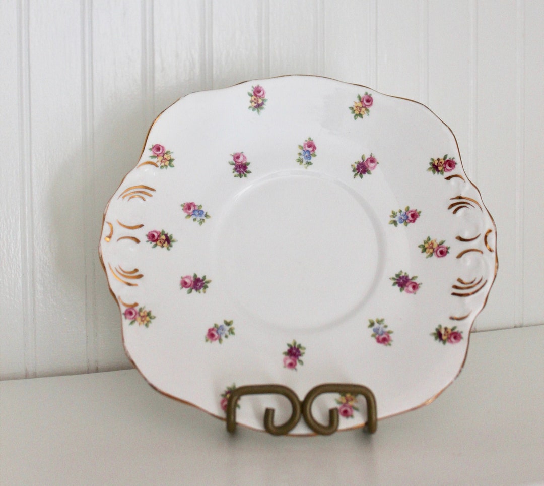 H M Sutherland Square Handled Cake Serving Plate Embossed English Fine ...