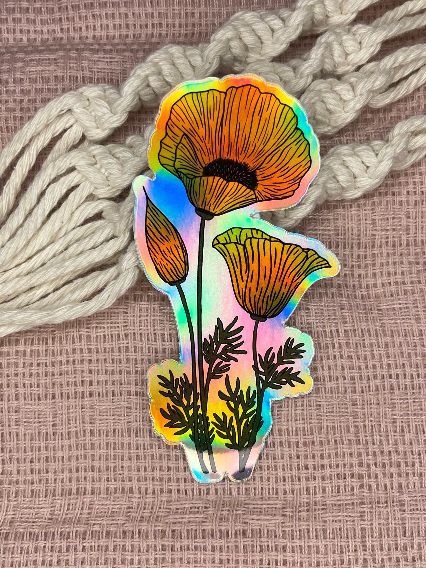 Holographic California Poppy Flower Vinyl Sticker | Superbloom | CA ...