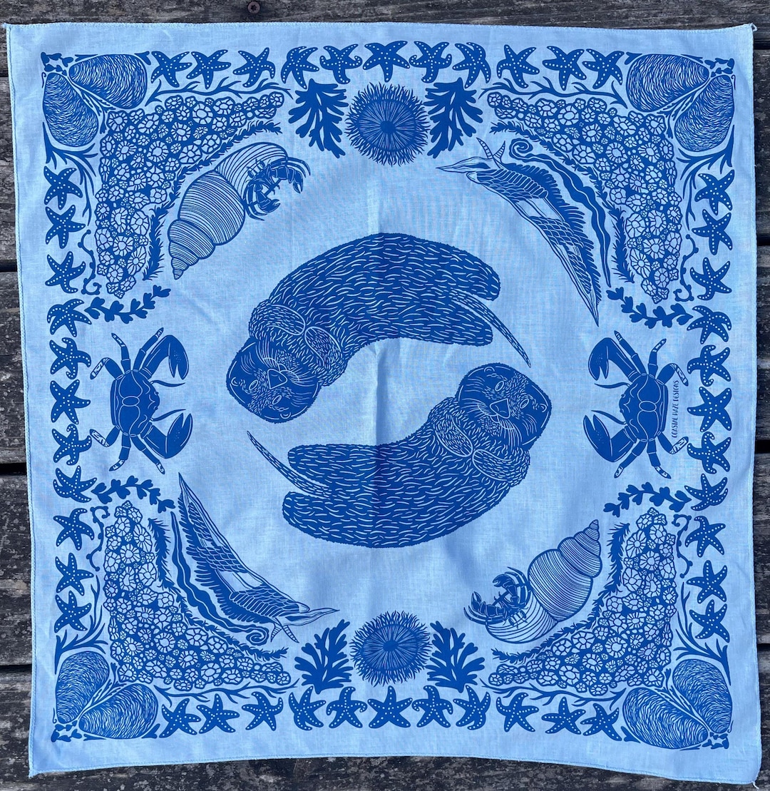 Tide Pool and Sea Otter Bandana | Cotton Bandana | Hair Accessories ...