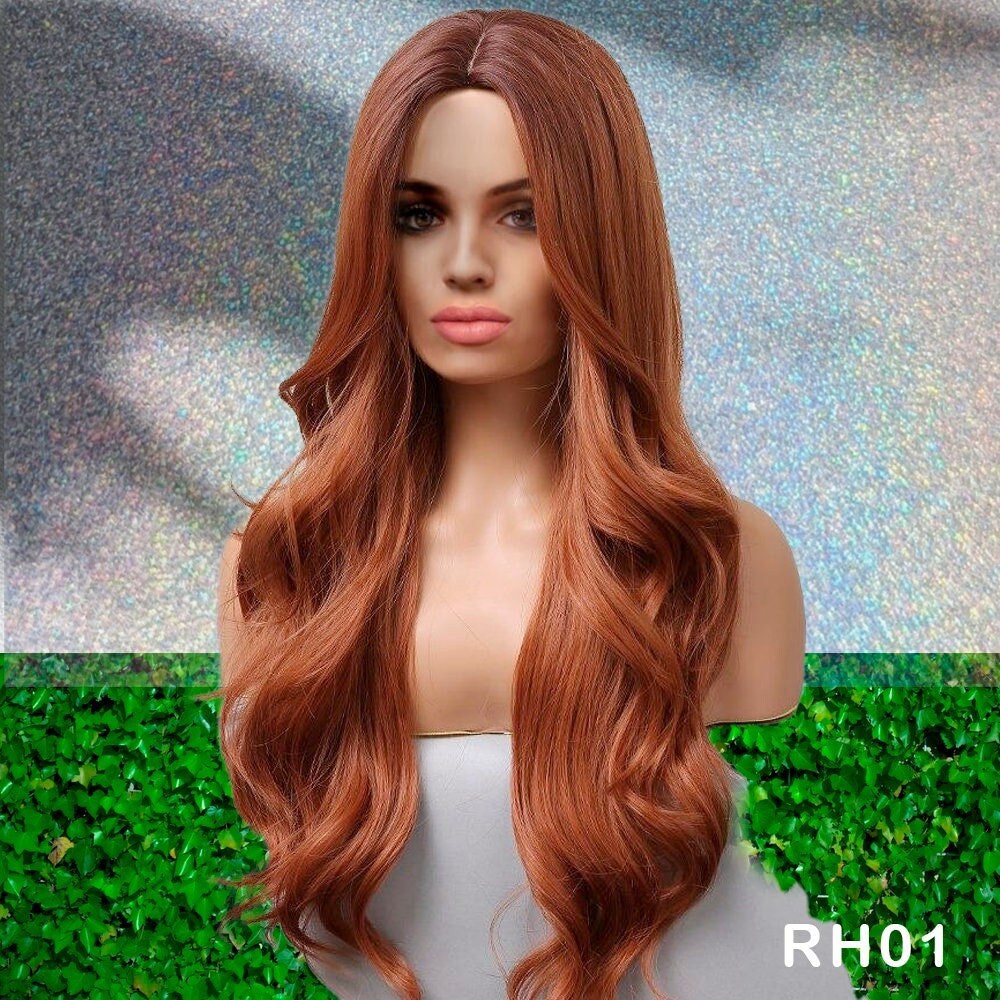Long Redhead Wig Ginger Brick Red Auburn With Bangs Wavy - Etsy