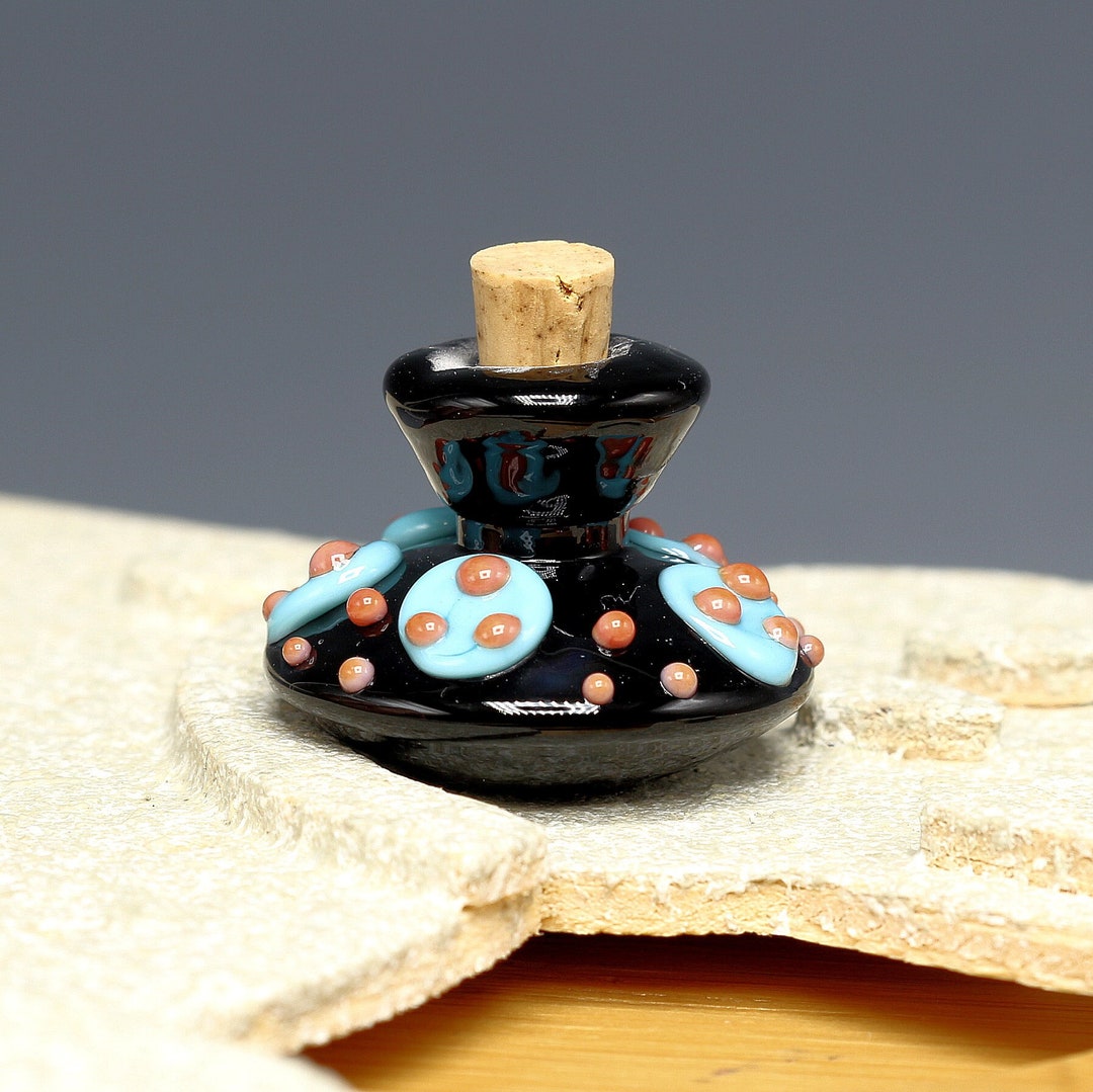 Mini ARTISAN GLASS VESSEL ~ Black Base Artisan Treasure Vessel/urn ...