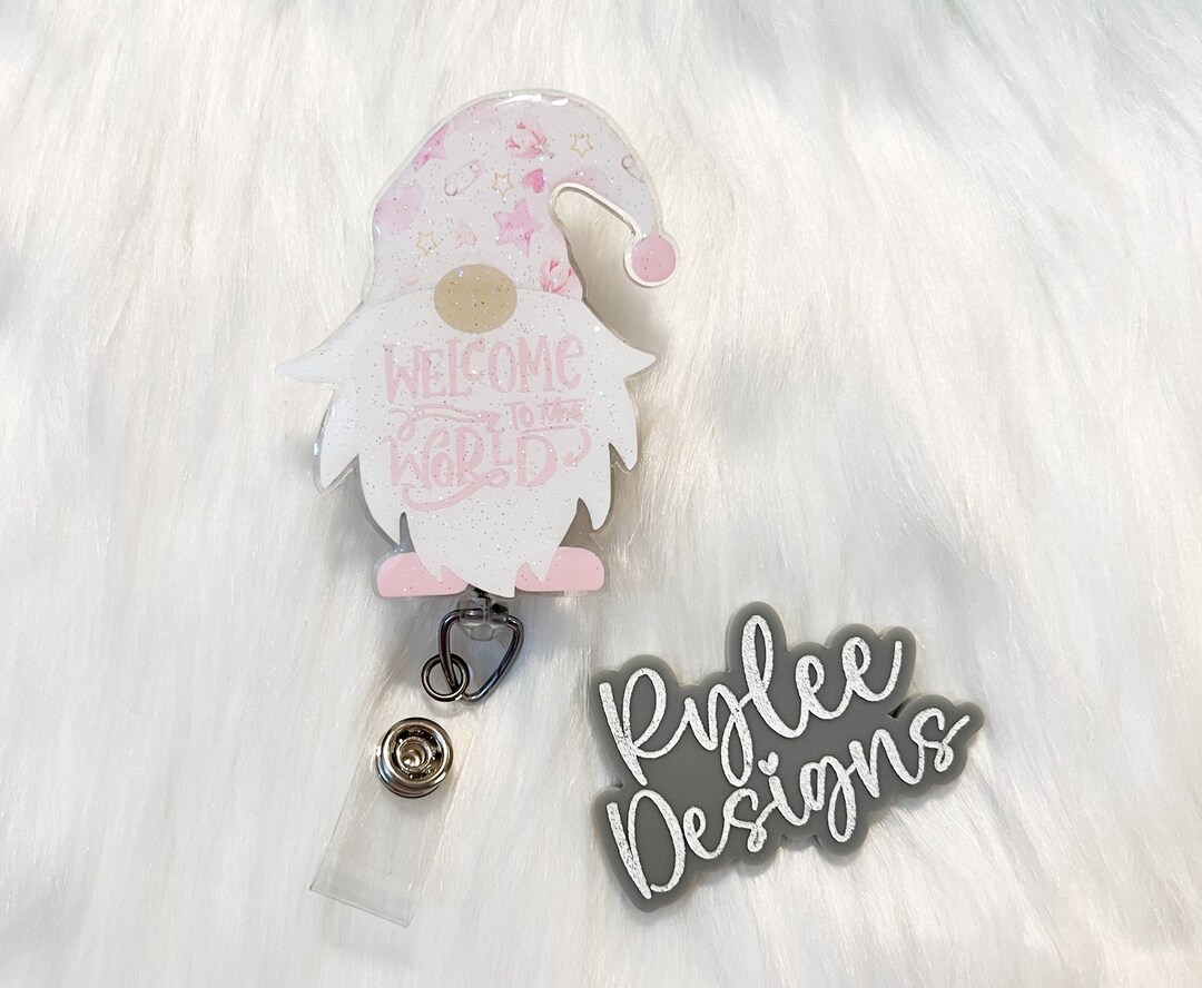 Pink Gnome Badge Reel, Welcome Baby Girl, Doula Gift - Etsy