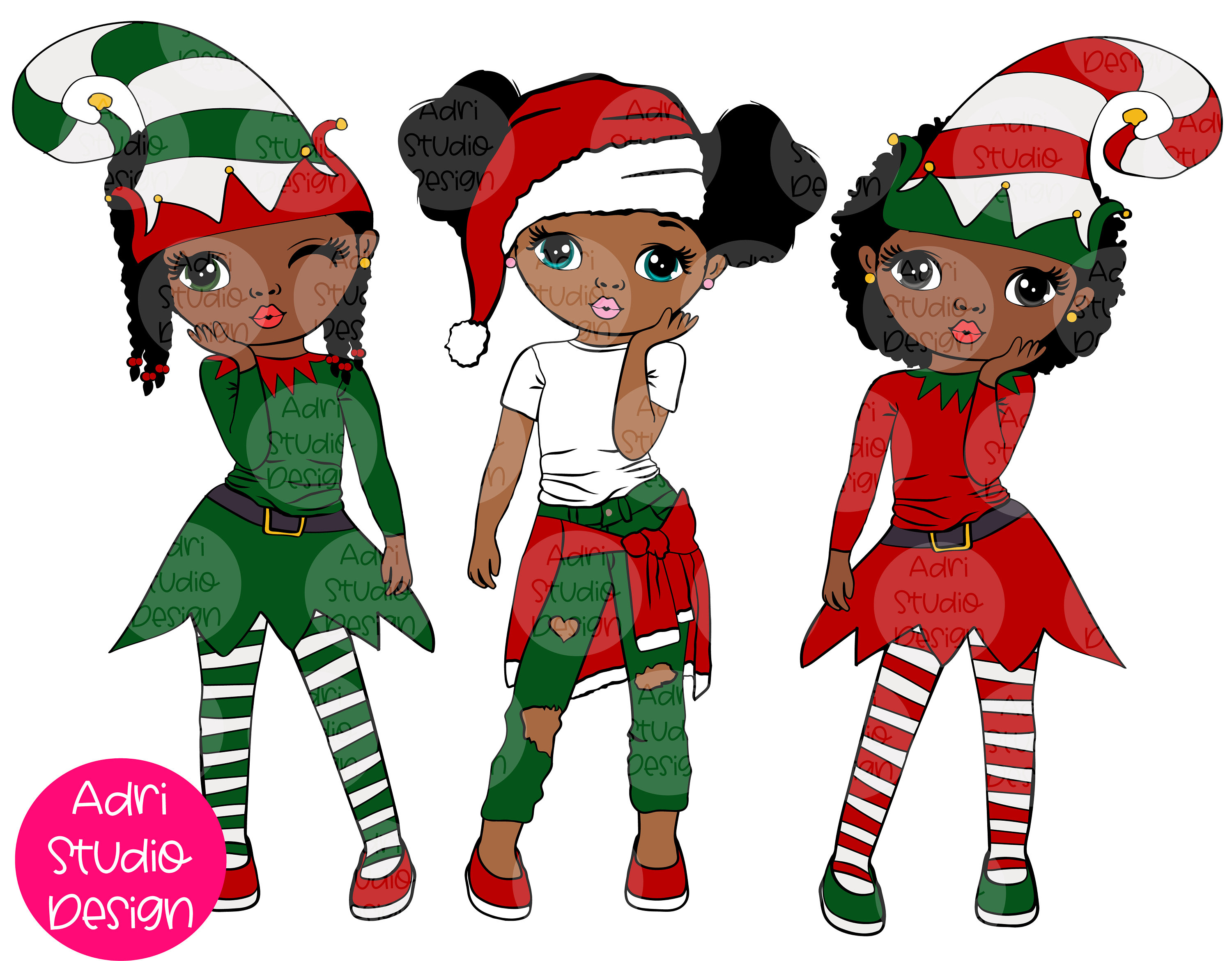 Black Christmas Elves Clipart
