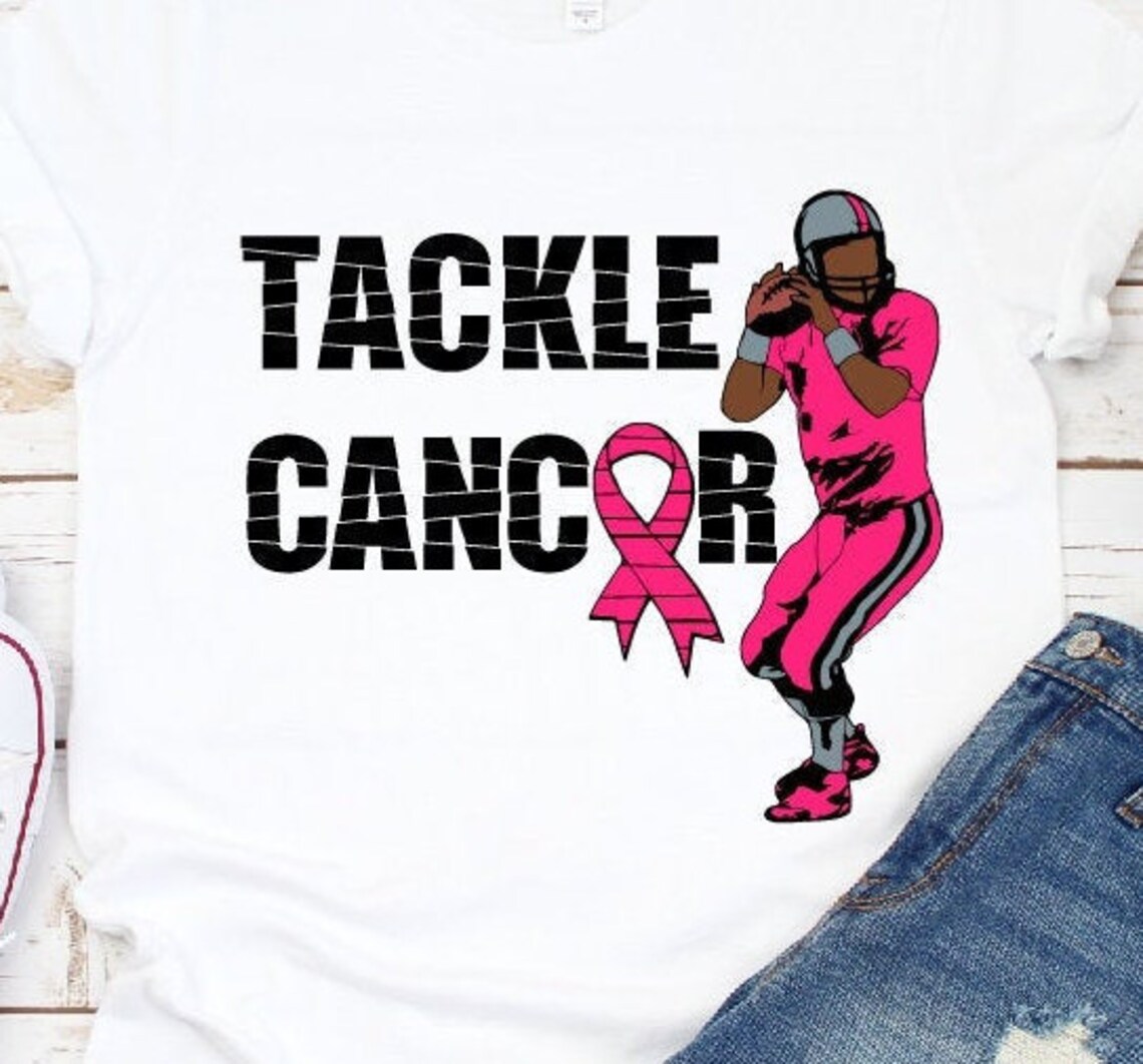 Breast cancer svg Tackle cancer svg Pink ribbon svg Football | Etsy
