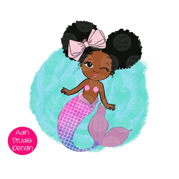 Afro Mermaid Clipart - Etsy