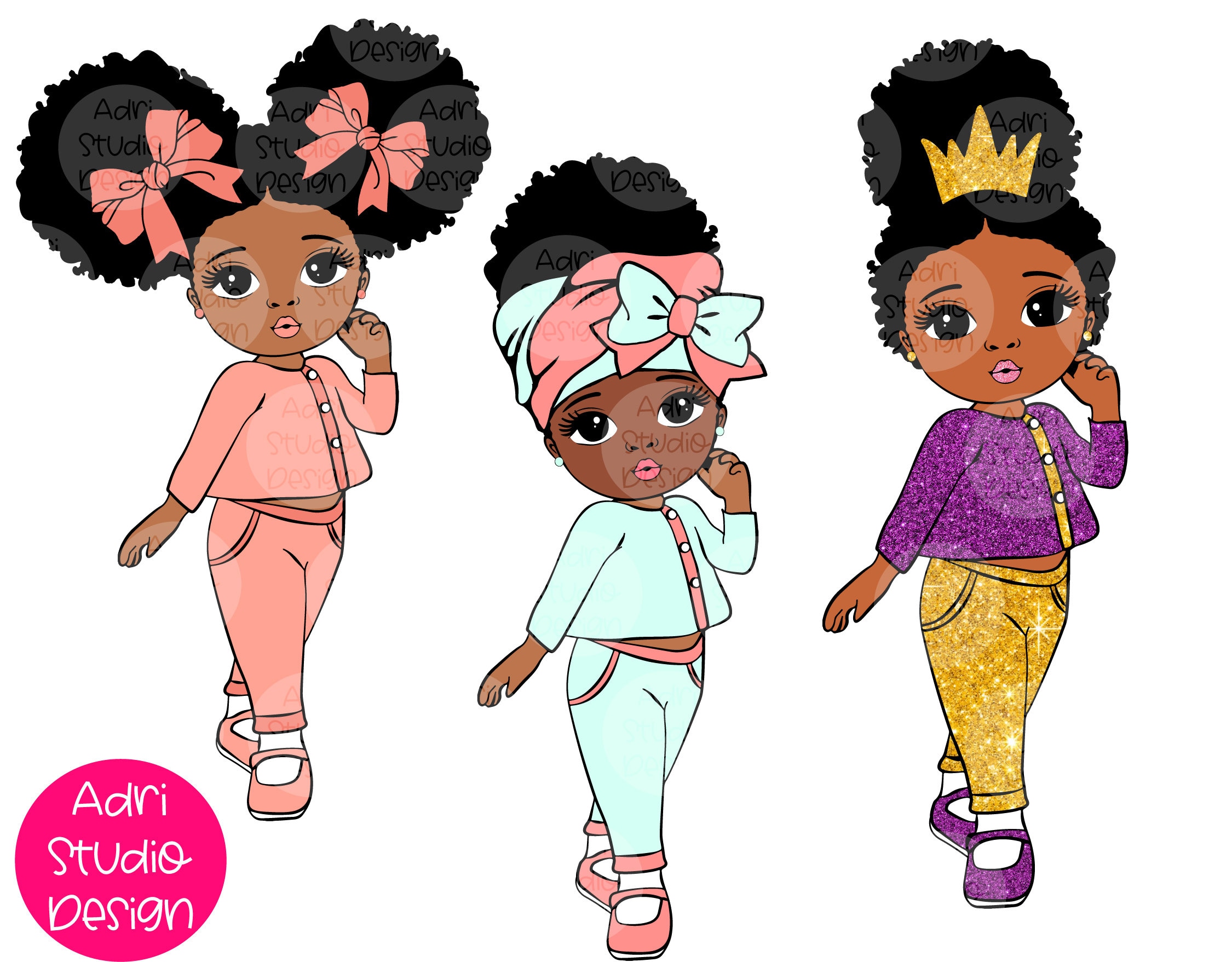 Drawing & Illustration Peekaboo girl with puff afro ponytails svg break ...