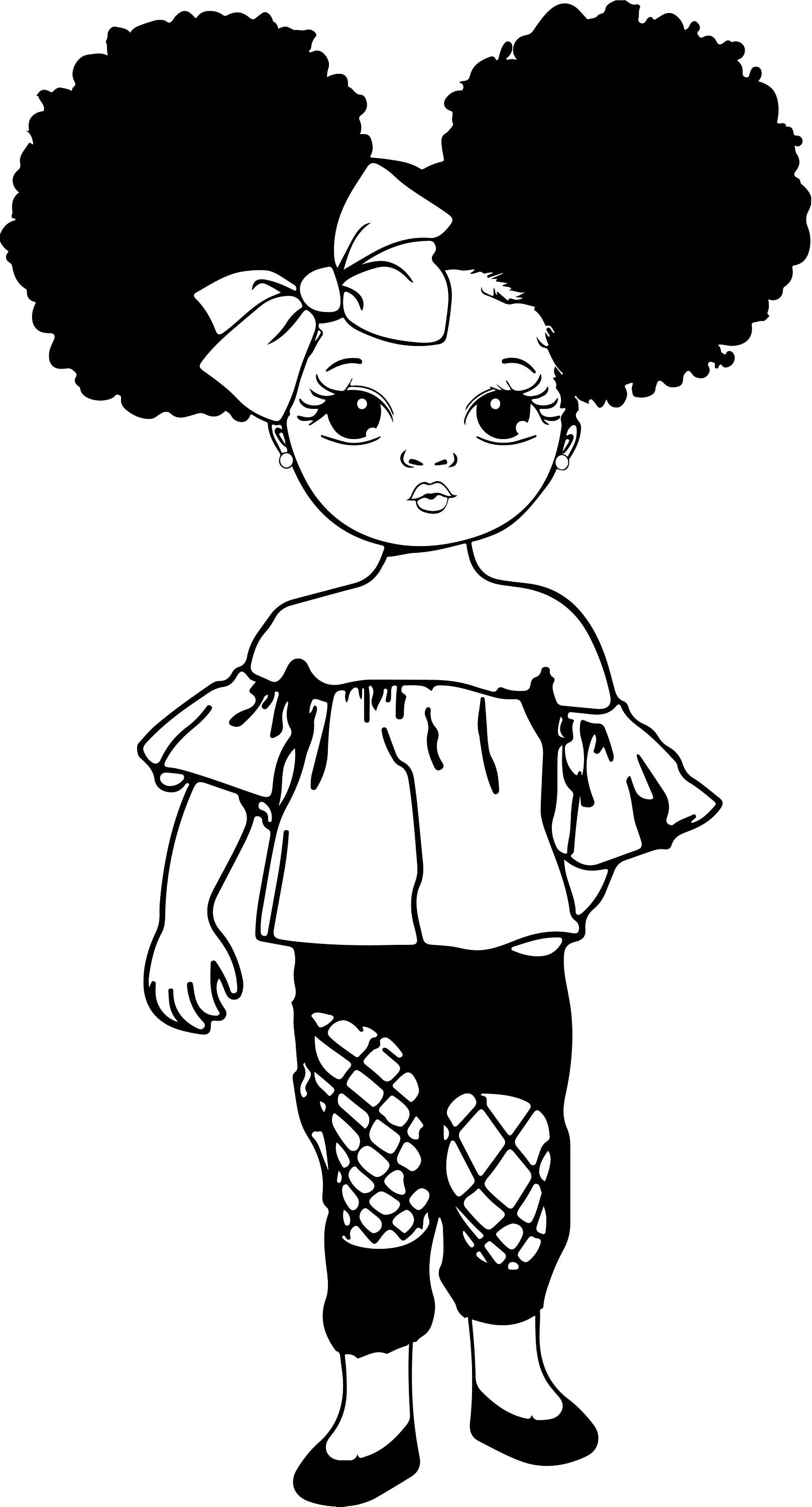 Drawing & Illustration Peekaboo girl with puff afro ponytails svg break ...