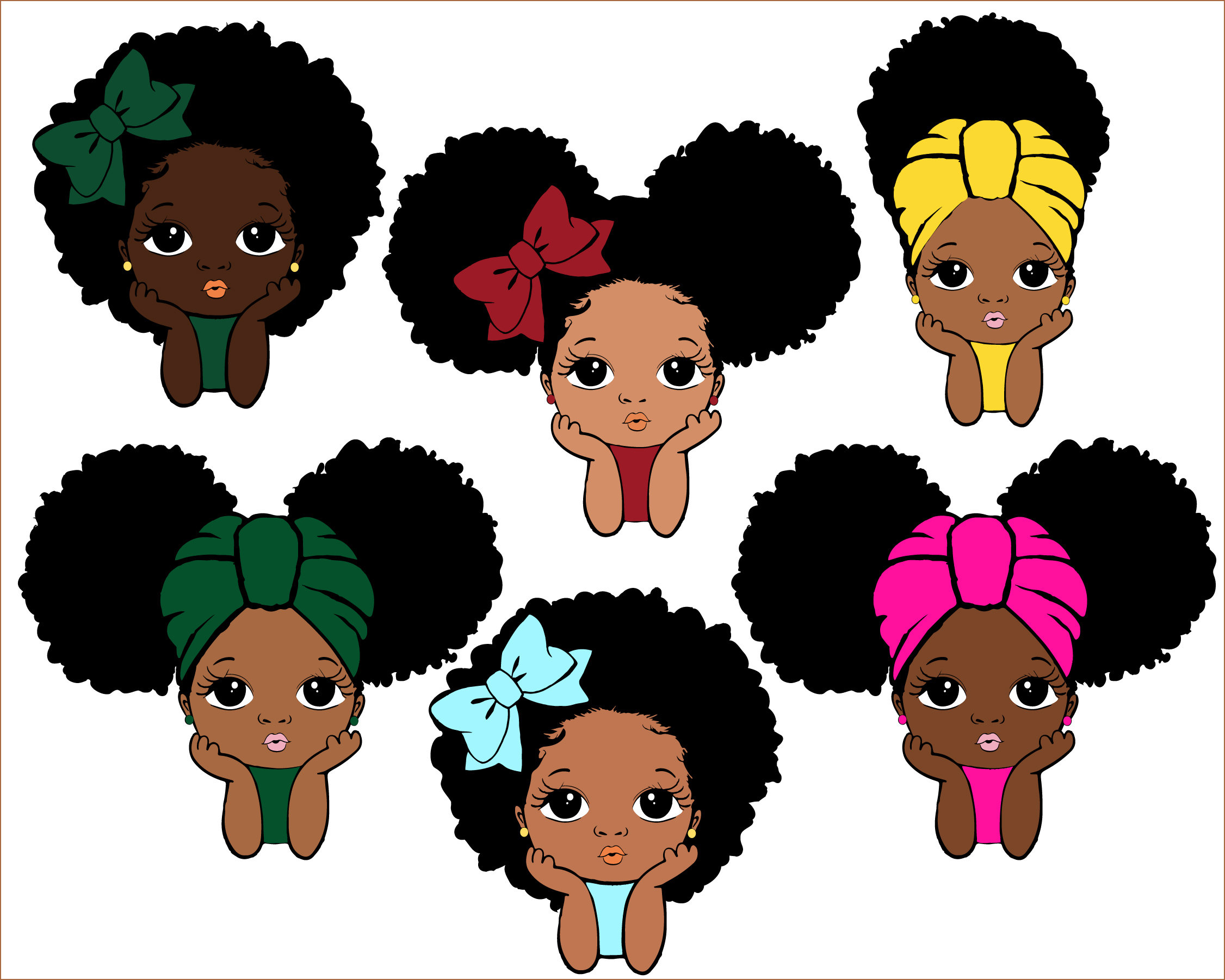 Drawing & Illustration afro puff African American Cute black African ...