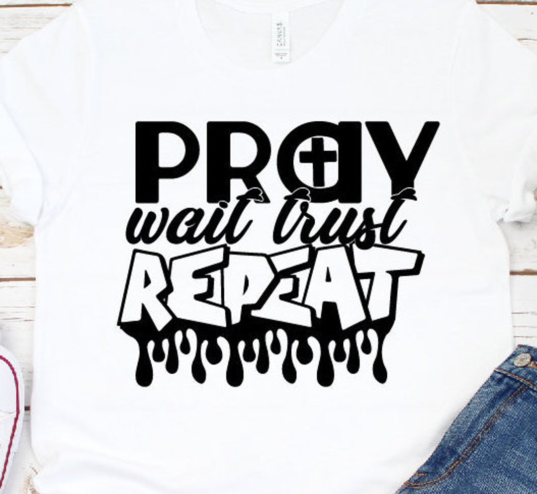 Pray, Pray Trust Wait Repeat, Christian Quote, Afro Black Praying Woman ...