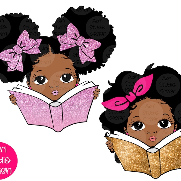 Black Girl Reading Clipart - Etsy