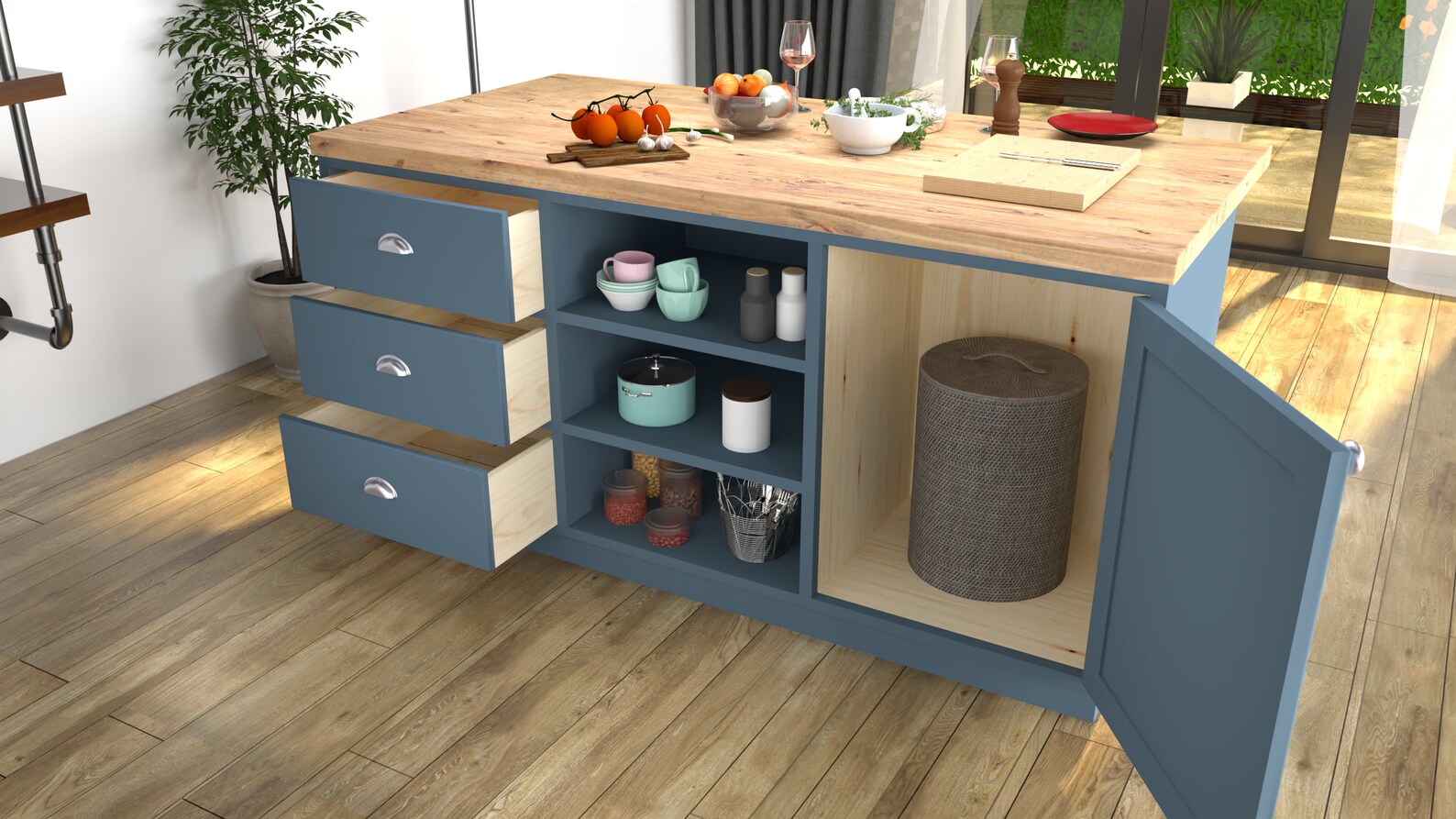 Stand Alone Island Kitchen Breakfast Bar Unit With Storage - Etsy UK