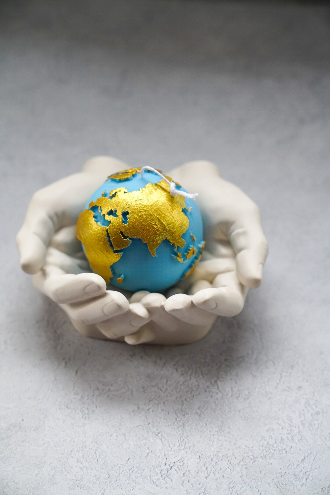 Stone Cupped Hands Bowl With Globe Candle Decorative Hands | Etsy