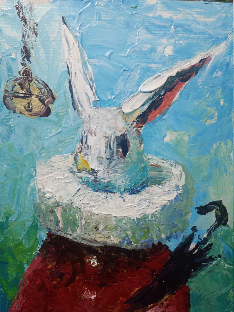 Alice in Wonderland White Rabbit Original Painting Impasto Art | Etsy