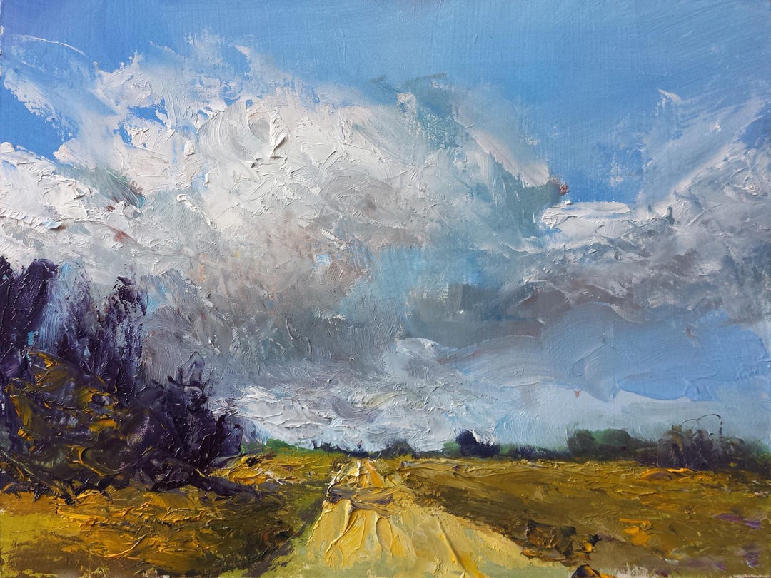 Original Oil Painting 8x6 Countryside Landscape Road Bushes Road ...