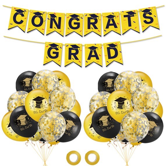 Congrats Grad Graduation Balloons and Banner Party Pack black | Etsy