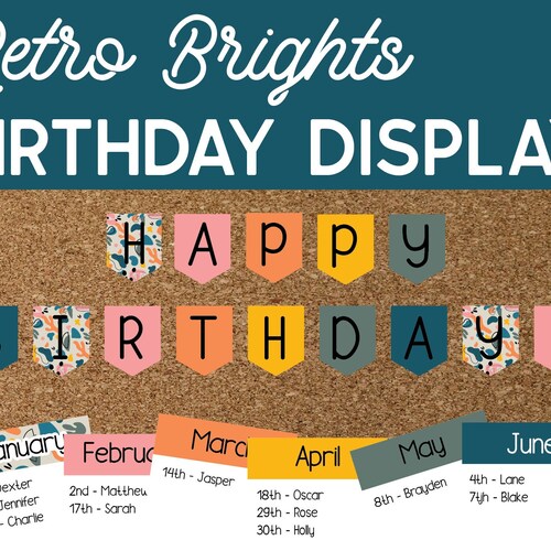 Retro Brights Editable Birthday Display Classroom Monthly - Etsy