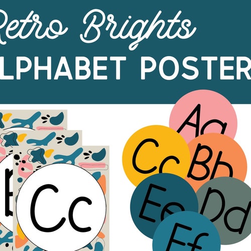 Retro Brights Alphabet Posters Printable PDF Modern and - Etsy