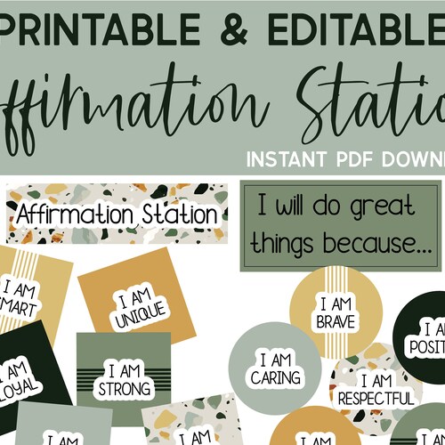 Modern Terrazzo Editable Affirmation Station Affirmation | Etsy
