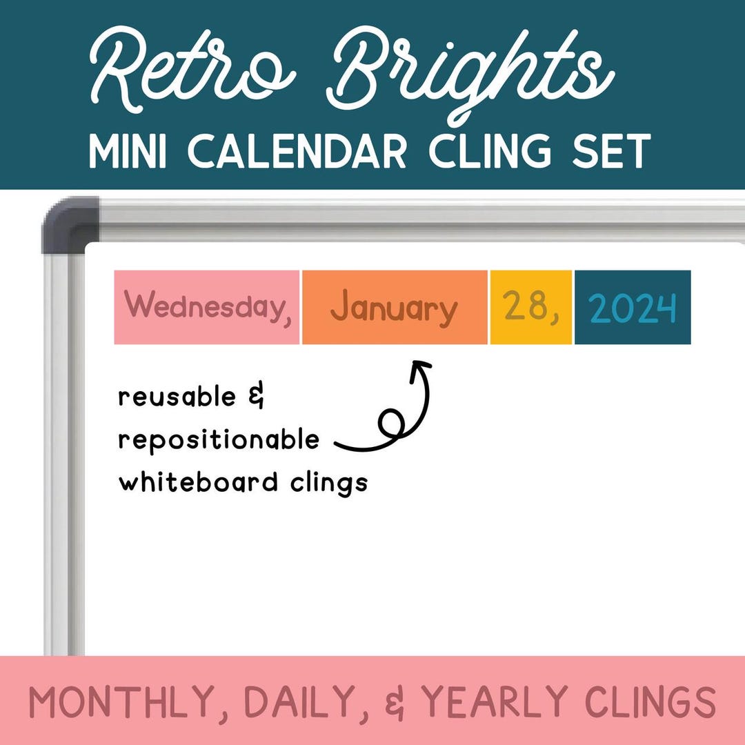 Retro Brights Mini Calendar Whiteboard Cling Set | Classroom Flip Chart ...