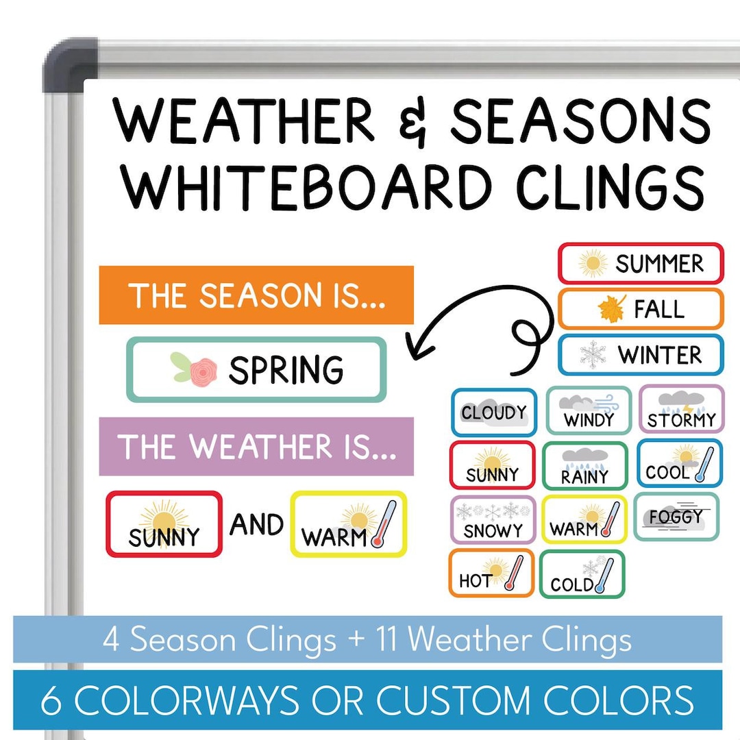 Weather and Seasons Whiteboard Clings | Classroom Weather Display ...