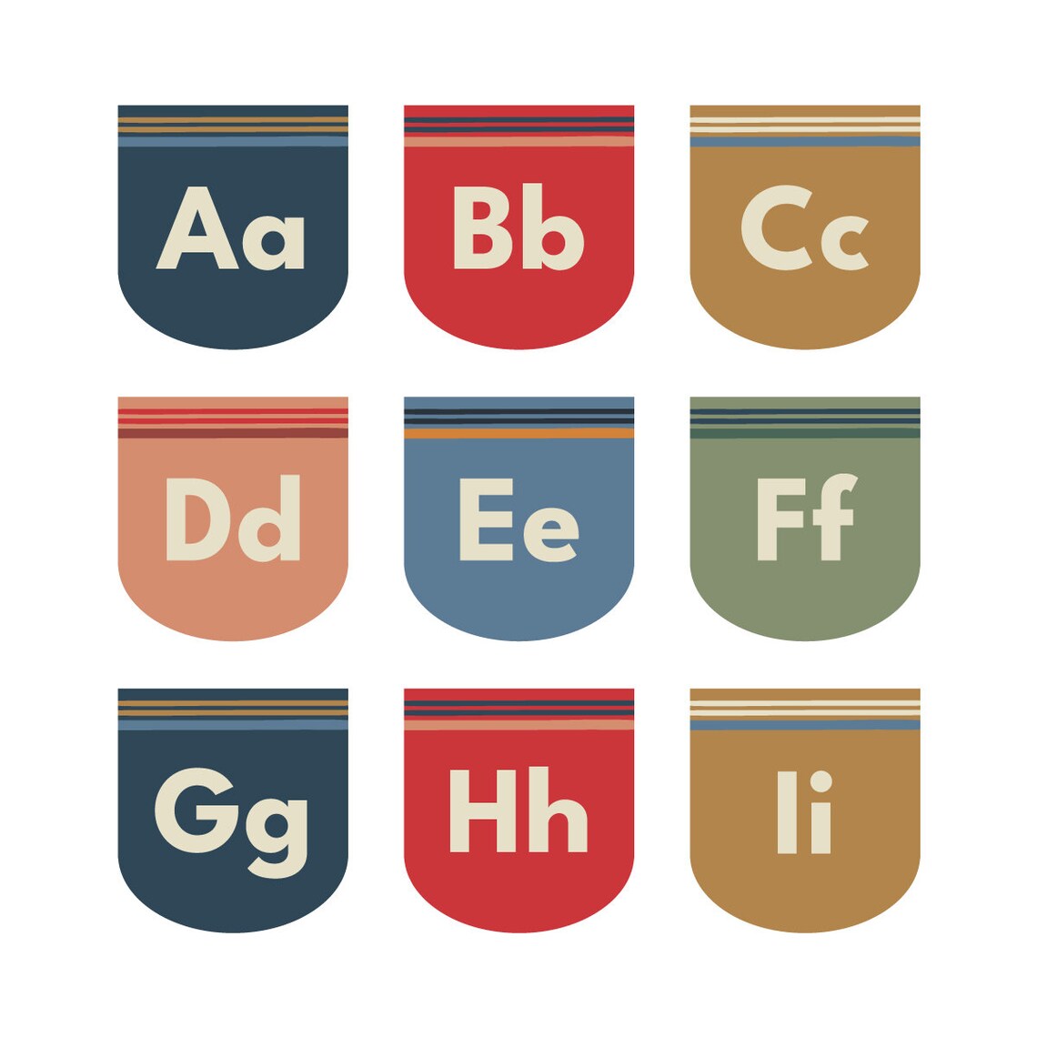 Varsity Stripes Alphabet Posters | Printable PDF | Vintage Neutral ...