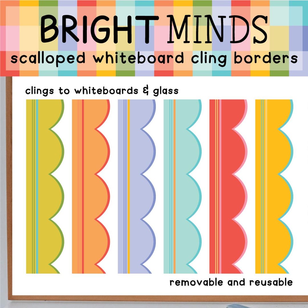 Bright Minds Whiteboard Cling Borders – Reusable Scalloped Borders ...