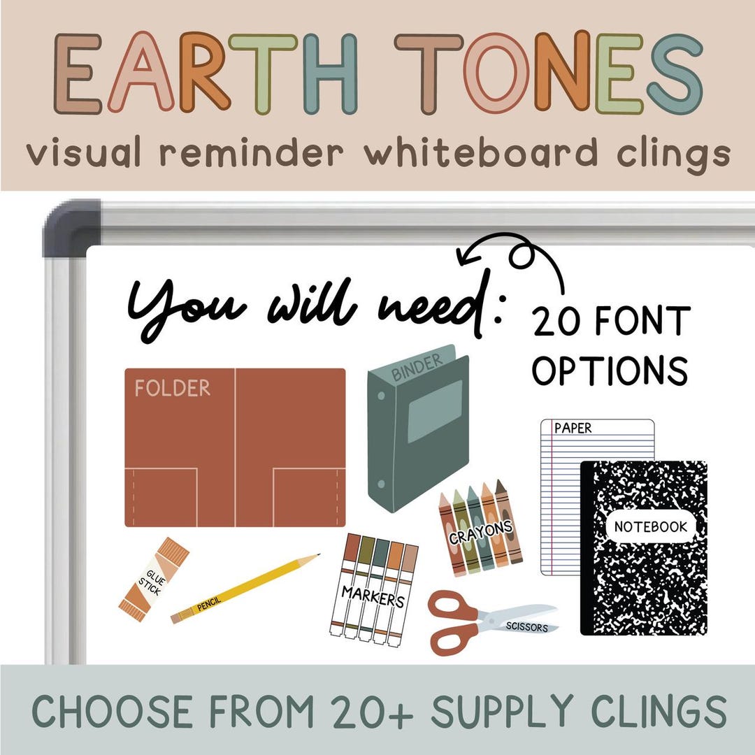 Earth Tones Visual School Supply Whiteboard Clings | You Will Need ...