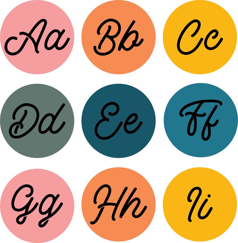 Retro Brights Cursive Alphabet Posters | Printable PDF | Modern and ...