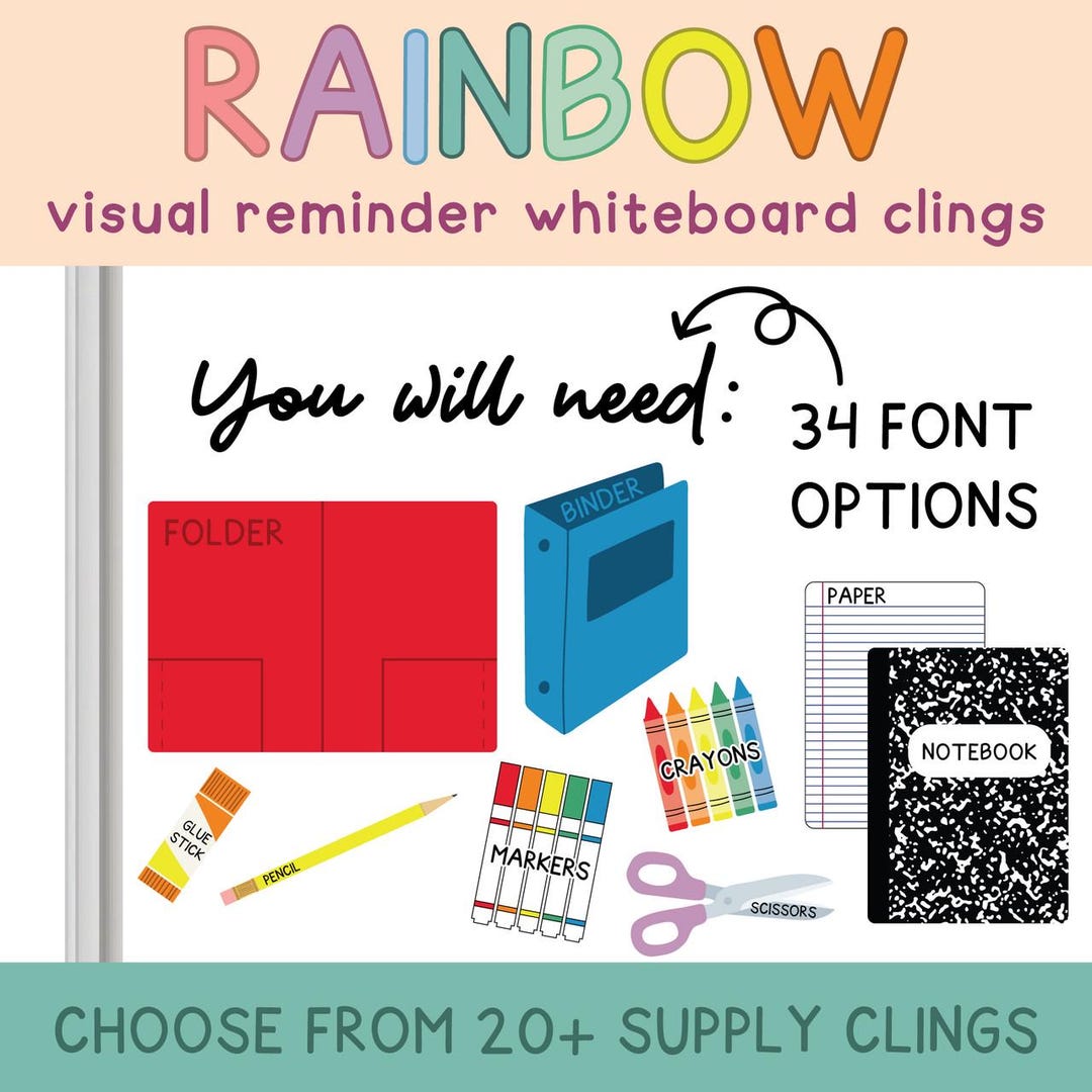 Rainbow Custom Visual School Supply Whiteboard Clings | You Will Need ...