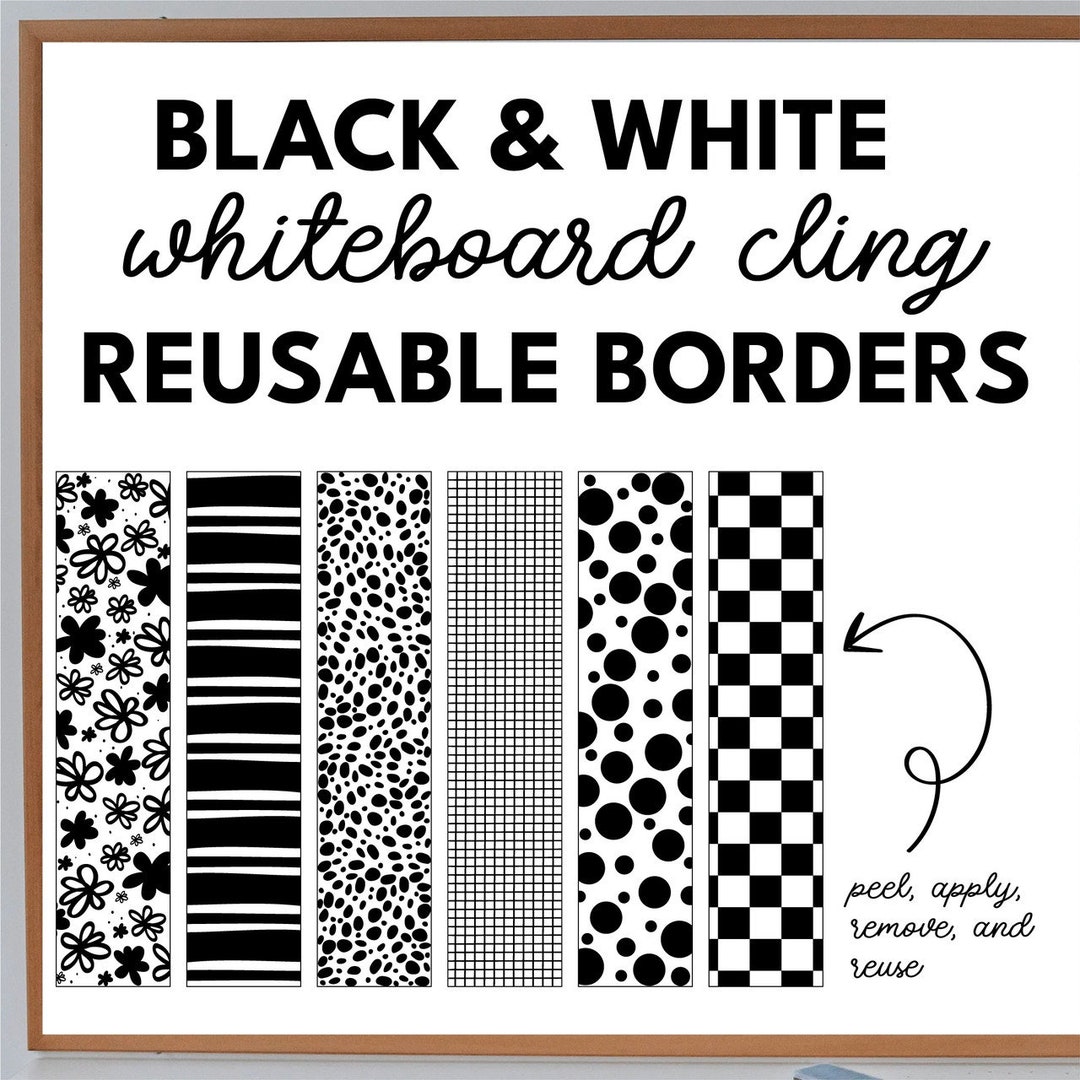 Black and White Whiteboard Cling Borders | Reusable Borders | Modern ...