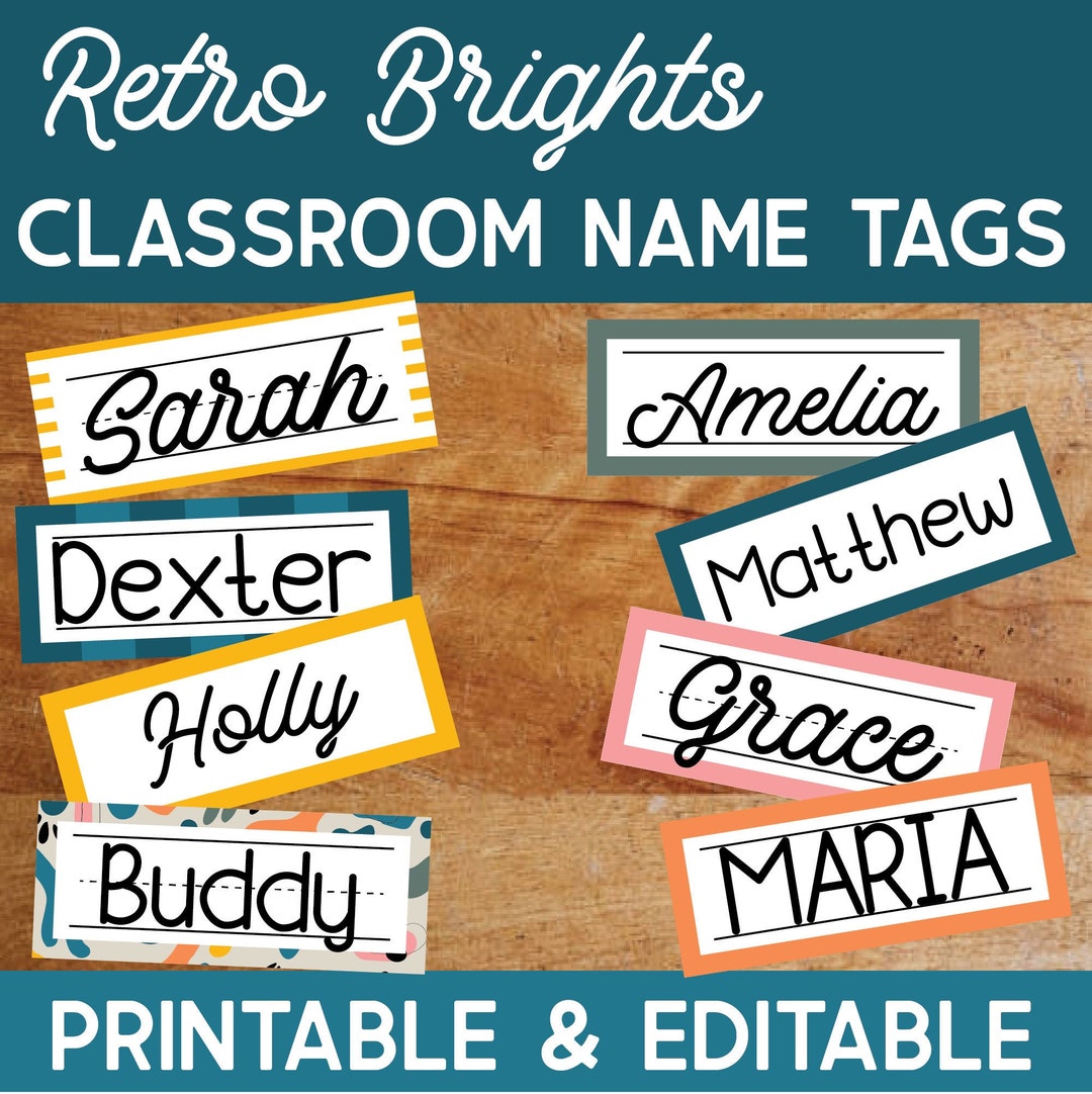 Retro Brights Editable Classroom Name Tags | Printable Name Tags ...