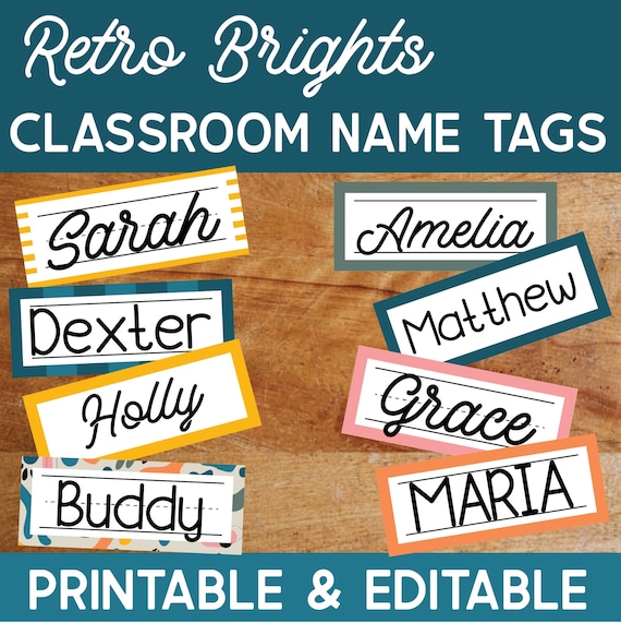Retro Brights Editable Classroom Name Tags Printable Name - Etsy