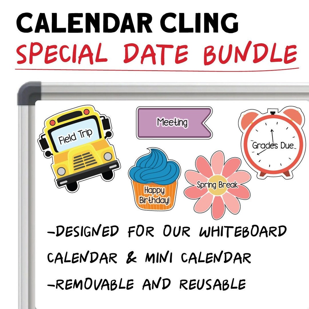 Whiteboard Cling Calendar Special Dates Bundle | Removable & Reusable ...