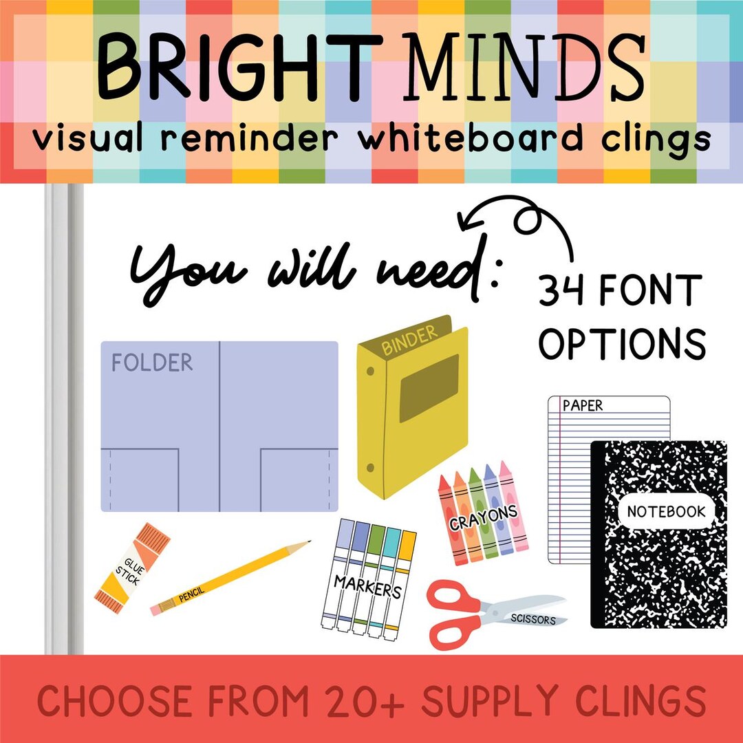 Bright Minds Custom Visual School Supply Whiteboard Clings | You Will ...