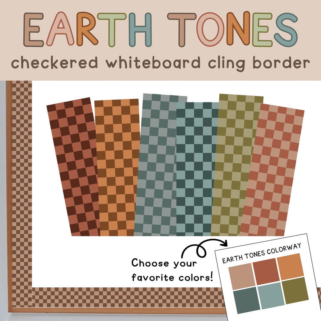 Earth Tones Checkered Whiteboard Cling Borders | Reusable Whiteboard ...