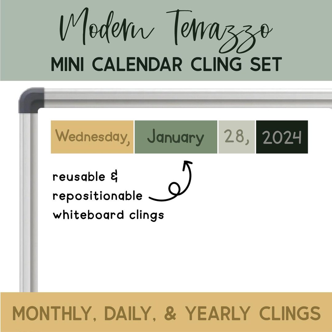 Modern Terrazzo Mini Calendar Whiteboard Cling Set | Classroom Flip ...