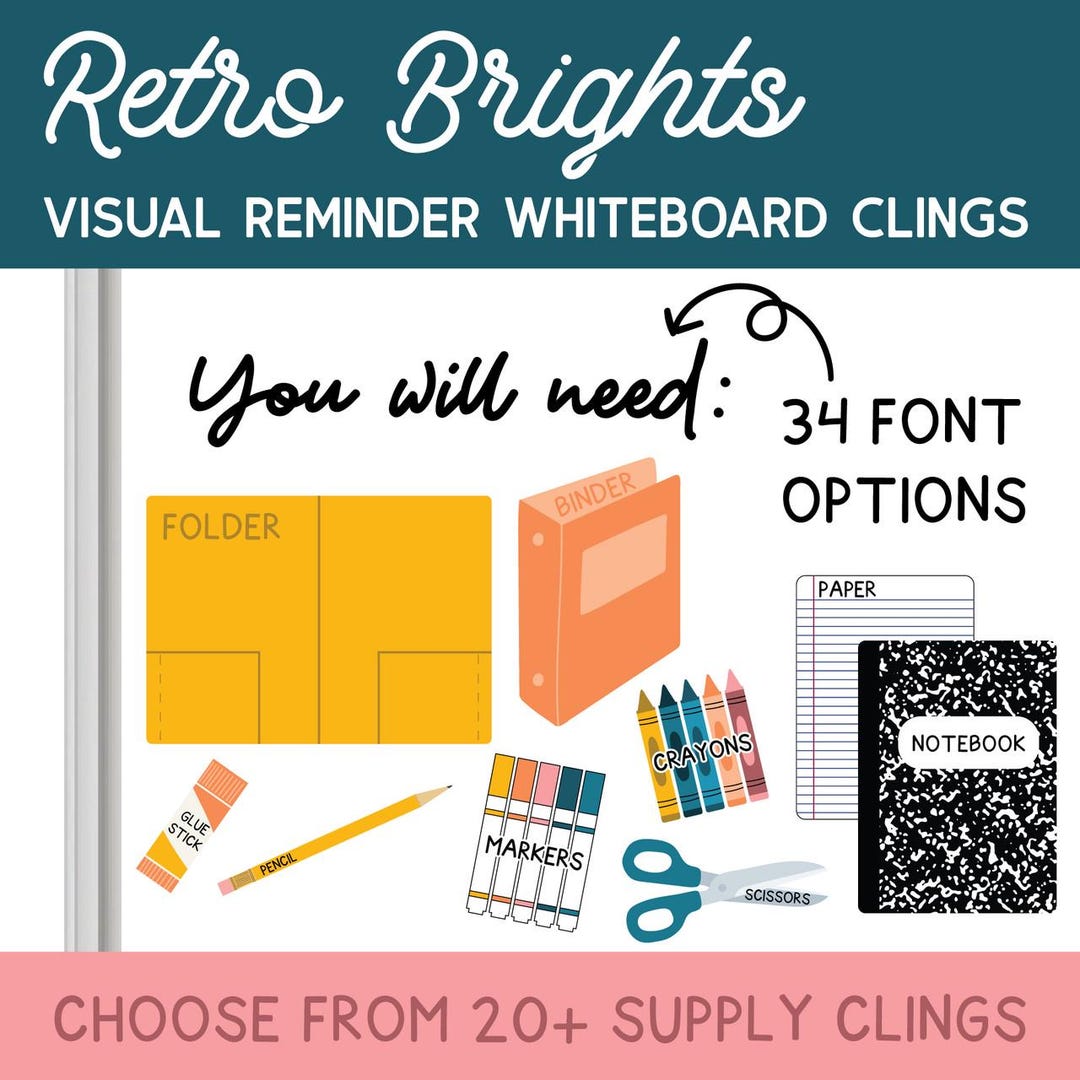Retro Brights Custom Visual School Supply Whiteboard Clings | You Will ...