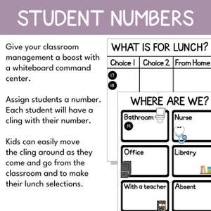 Location and Lunch Tracker Classroom Whiteboard Clings | Student Number ...