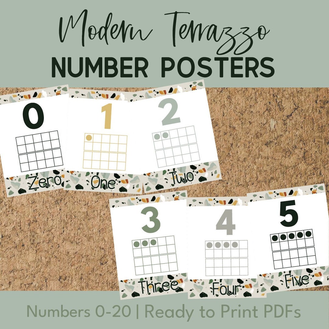 Modern Terrazzo Number Posters 0-20 | Printable PDF | Neutral Classroom ...