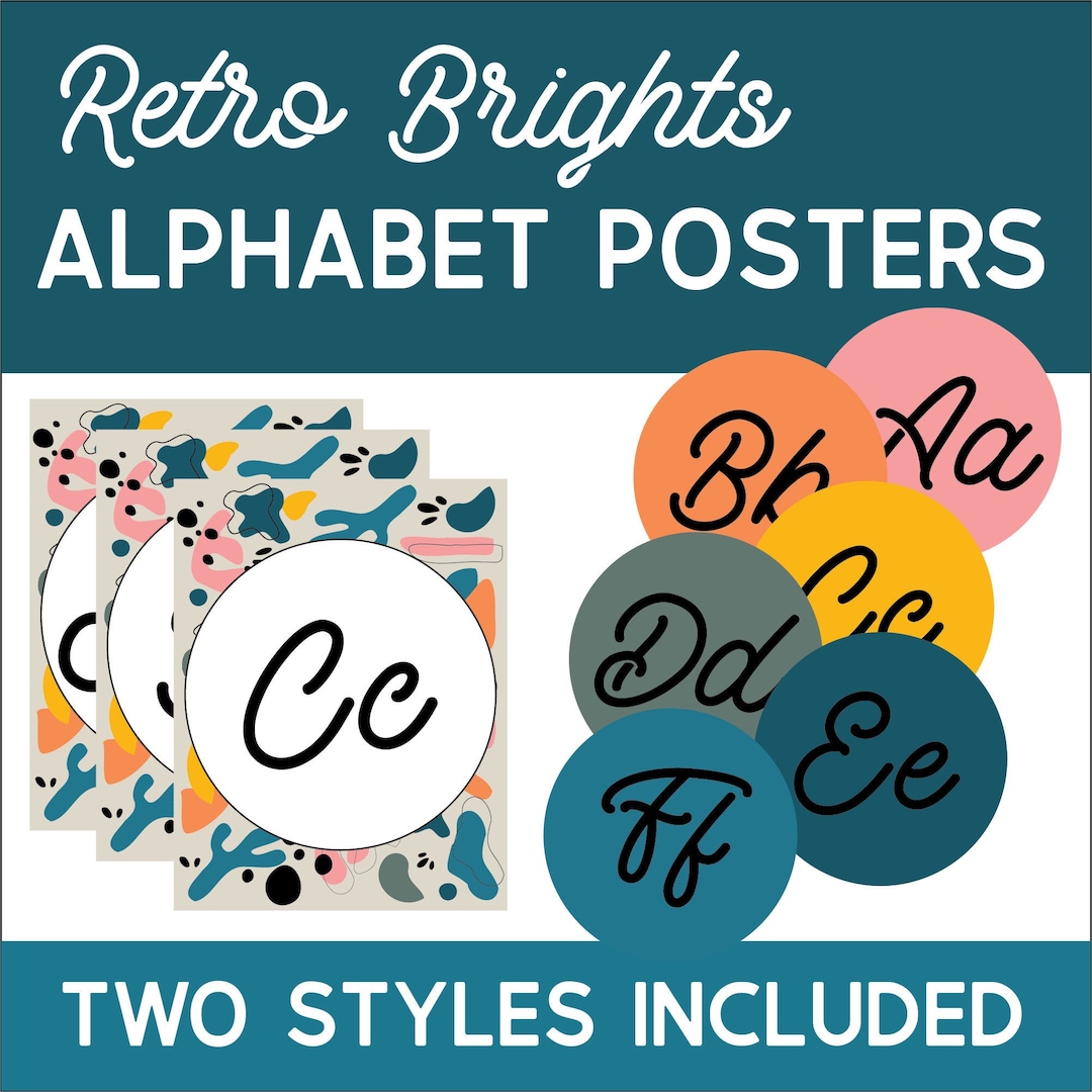 Retro Brights Cursive Alphabet Posters | Printable PDF | Modern and ...