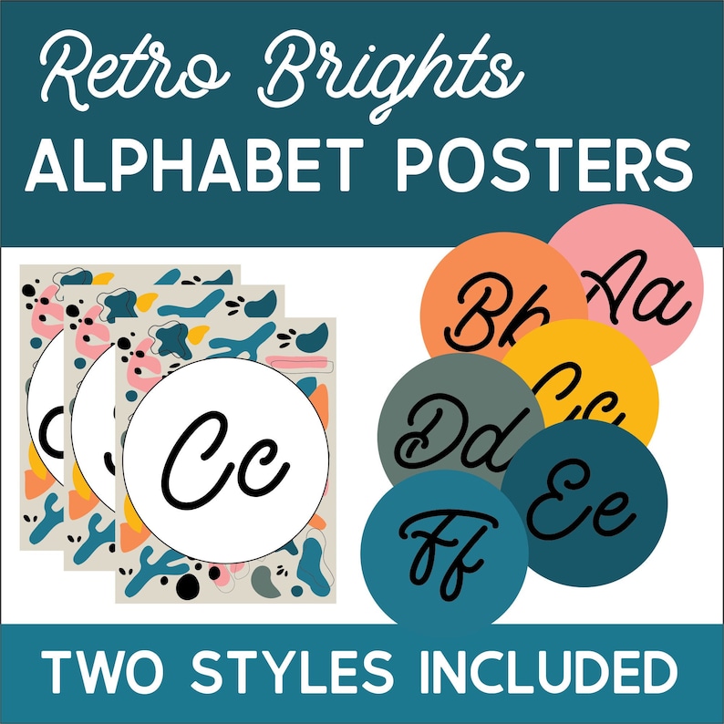 Retro Brights Cursive Alphabet Posters Printable PDF Modern and Bright ...
