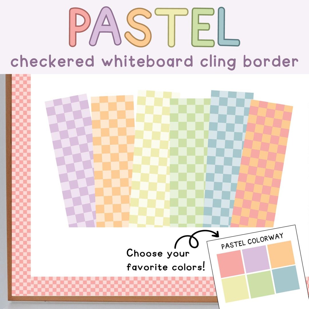 Pastel Checkered Whiteboard Cling Borders | Reusable Whiteboard Border ...